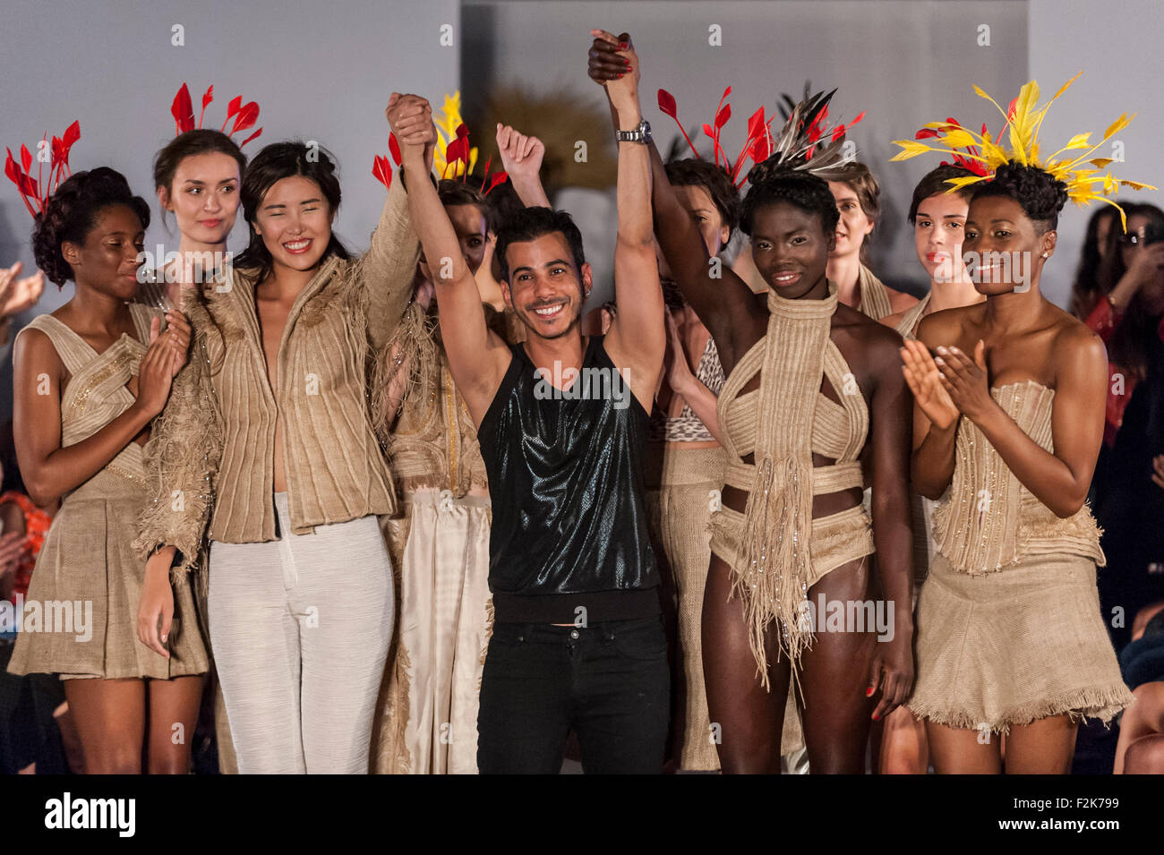 London, UK. 20 September 2015. Models and the designer Sebastian London ...