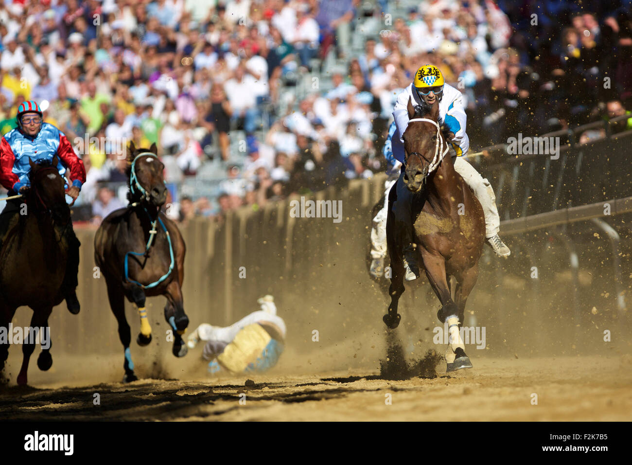 Asti, Italy. 20th Sep, 2015. Jockeies take part in the Palio di Asti as ...