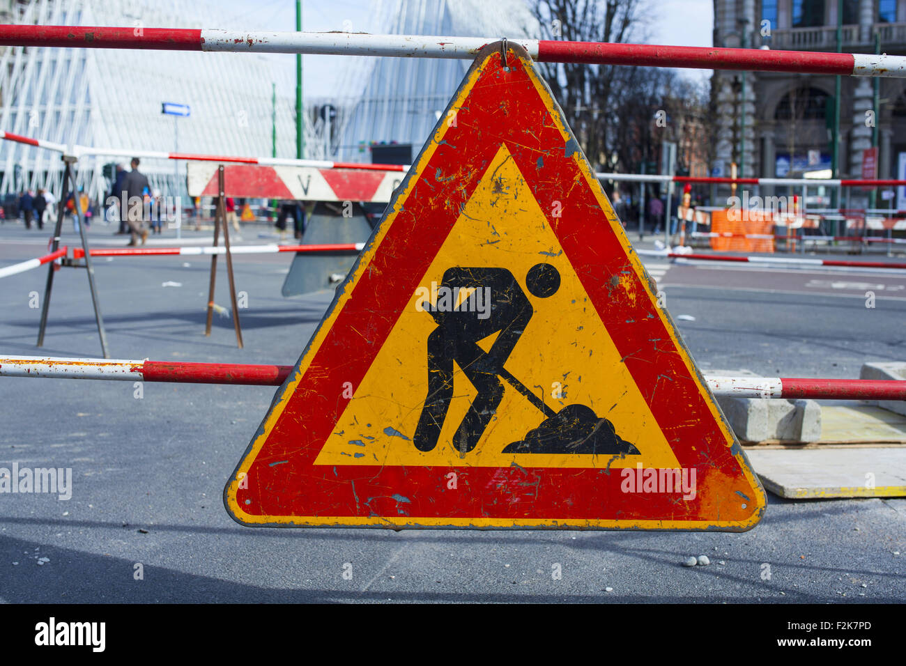 Old Real Rusted Work in Progress Road Sign in Milan Stock Photo - Alamy