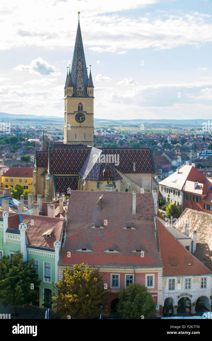 Aerial view of Sibiu(Hermanstadt), old german medieval city in Romania ...