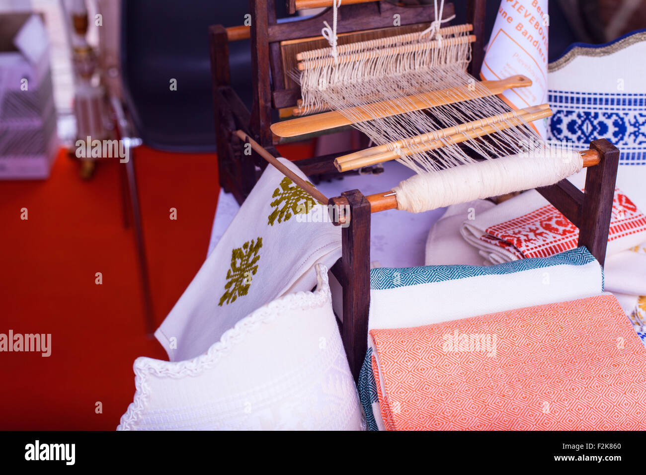 View of loom white thread homemade Stock Photo - Alamy