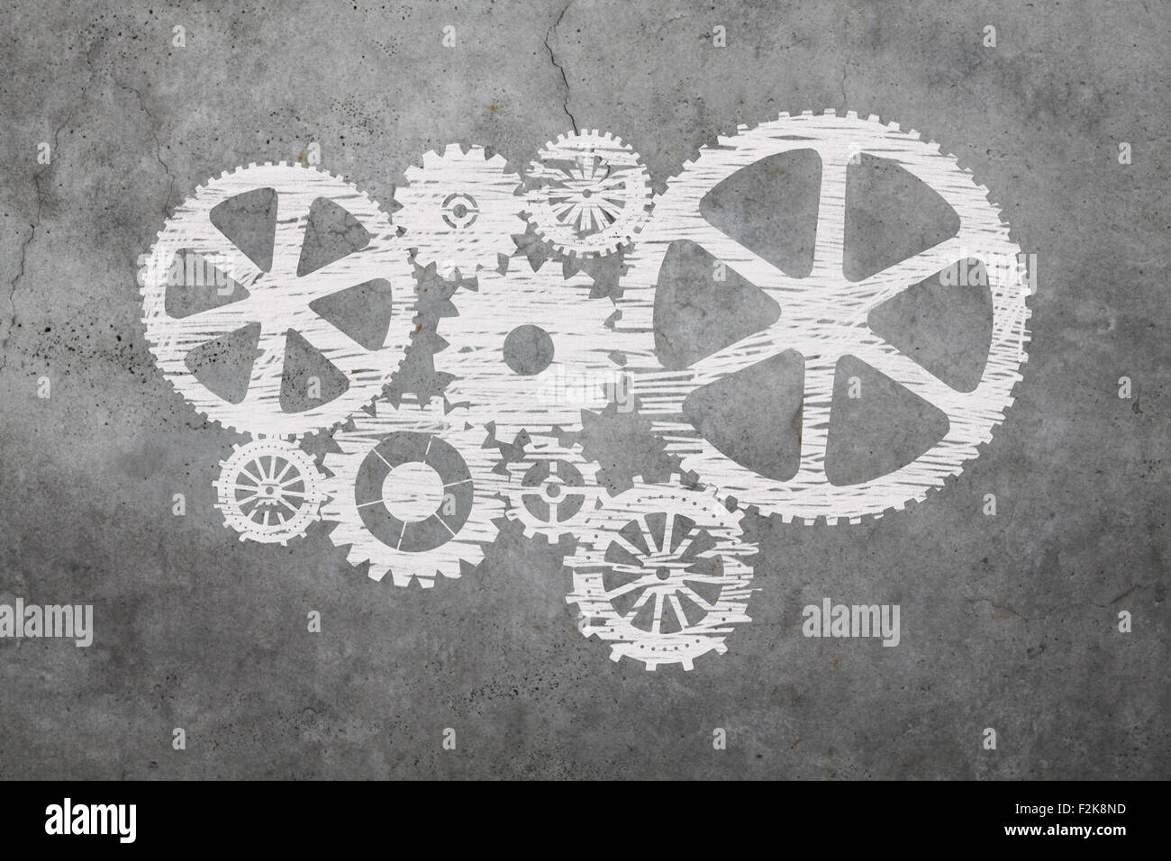 Gears drawed with chalk on cement background Stock Photo - Alamy