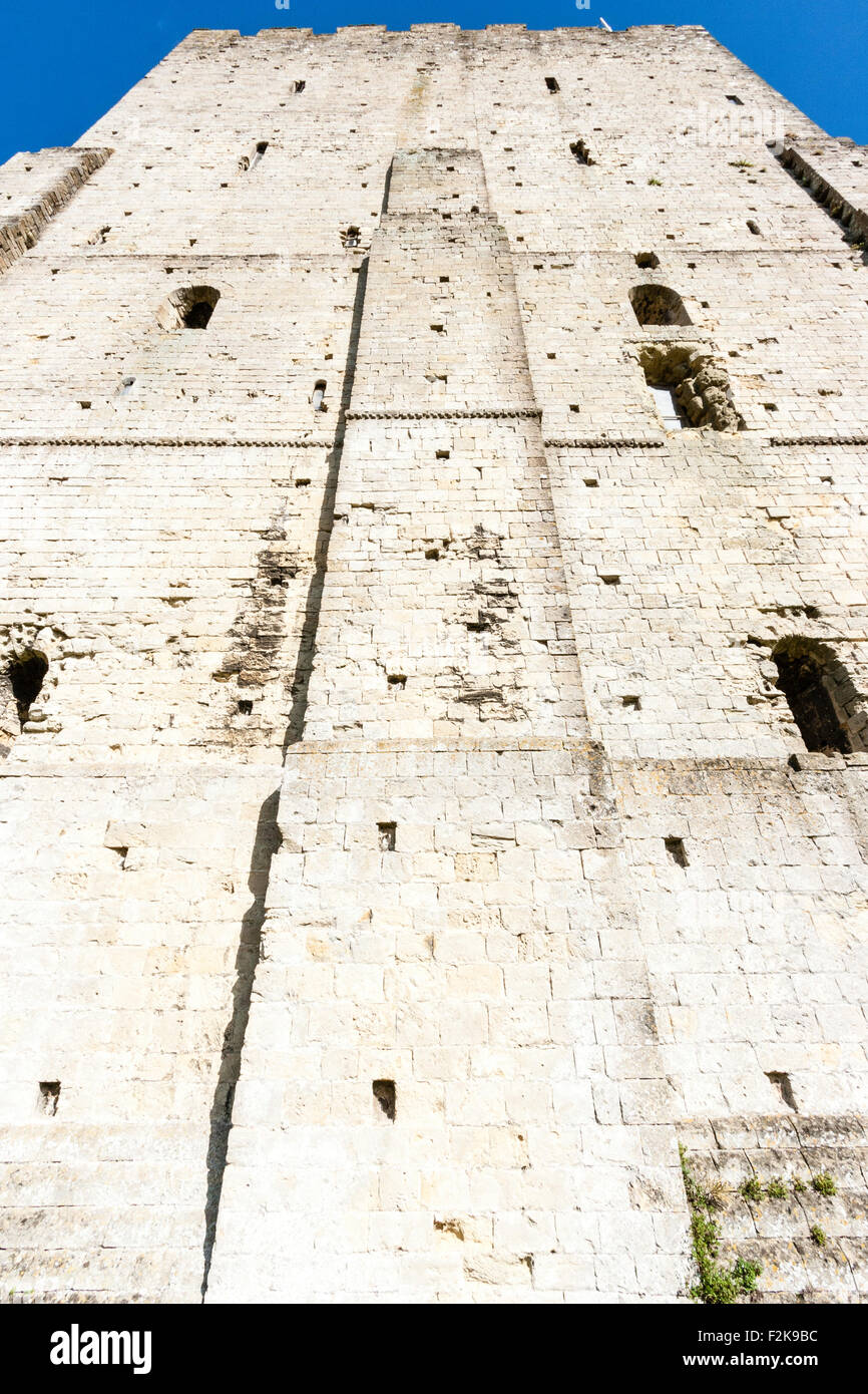 England. Portchester castle. View from base of Norman, medieval, 12th ...
