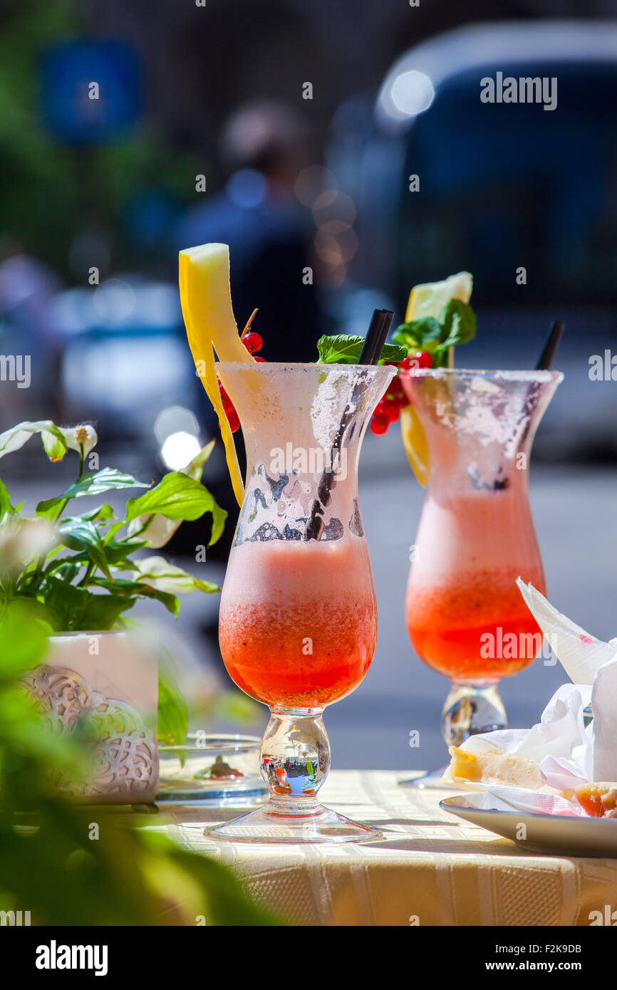 Close up of fruits cocktail on the table Stock Photo - Alamy