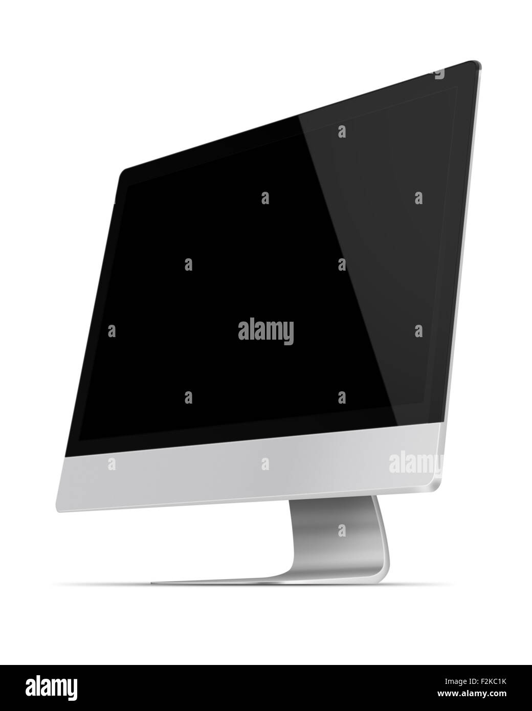 Modern flat screen computer monitor with black screen isolated on white ...