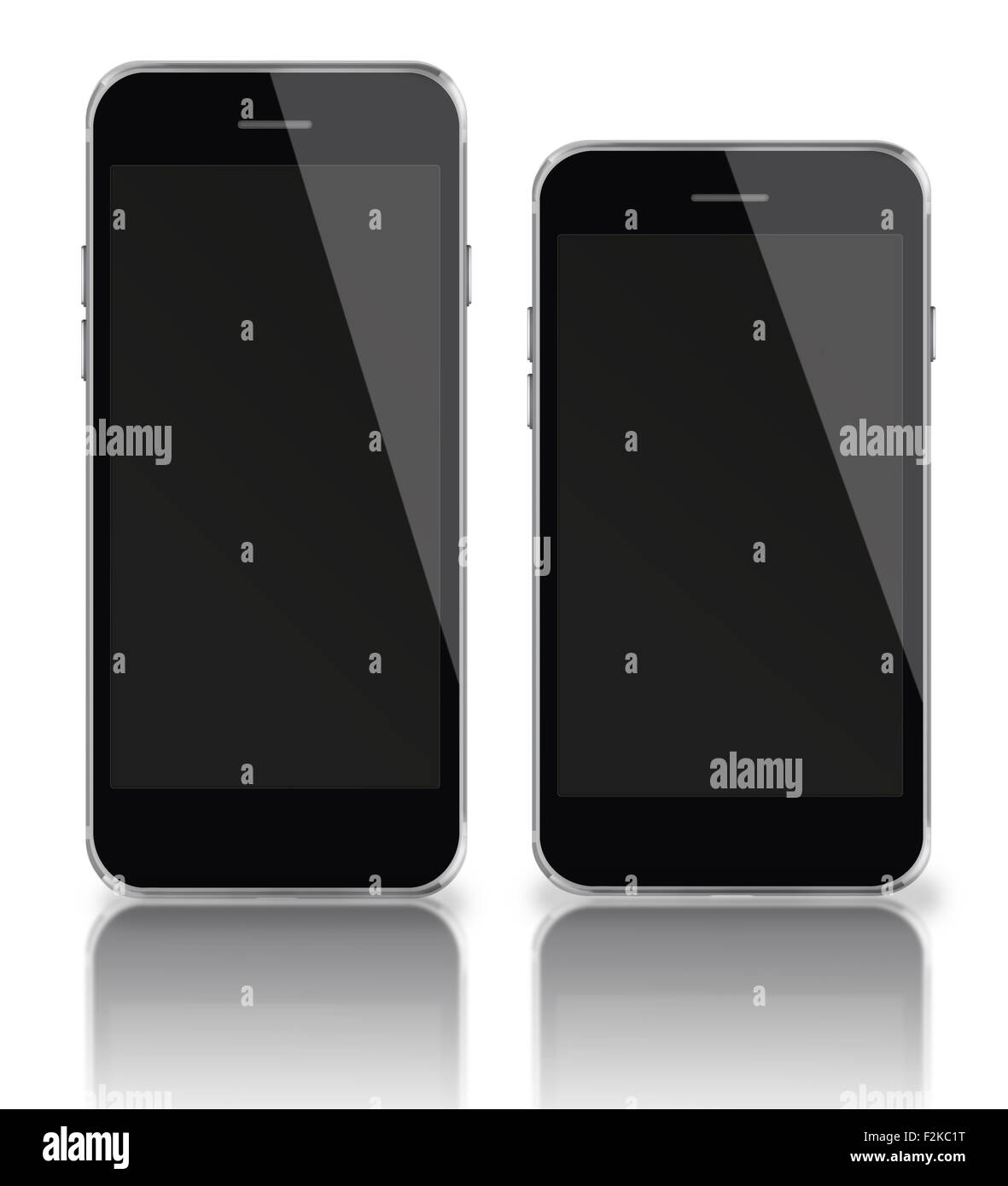 Mobile smart phones with black screen isolated on white background ...