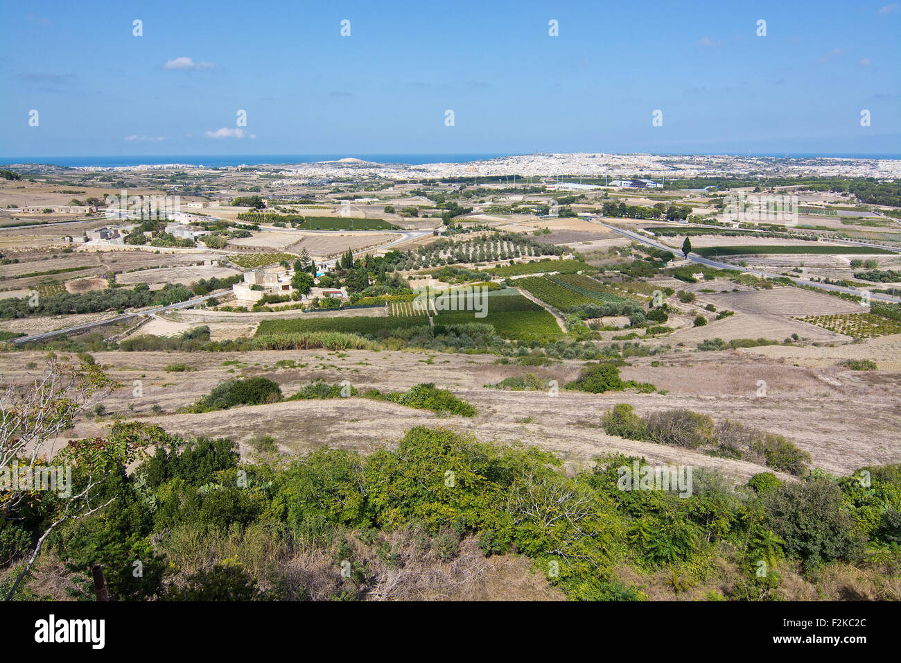 Maltese landscape scenery from the highest point towards the ...