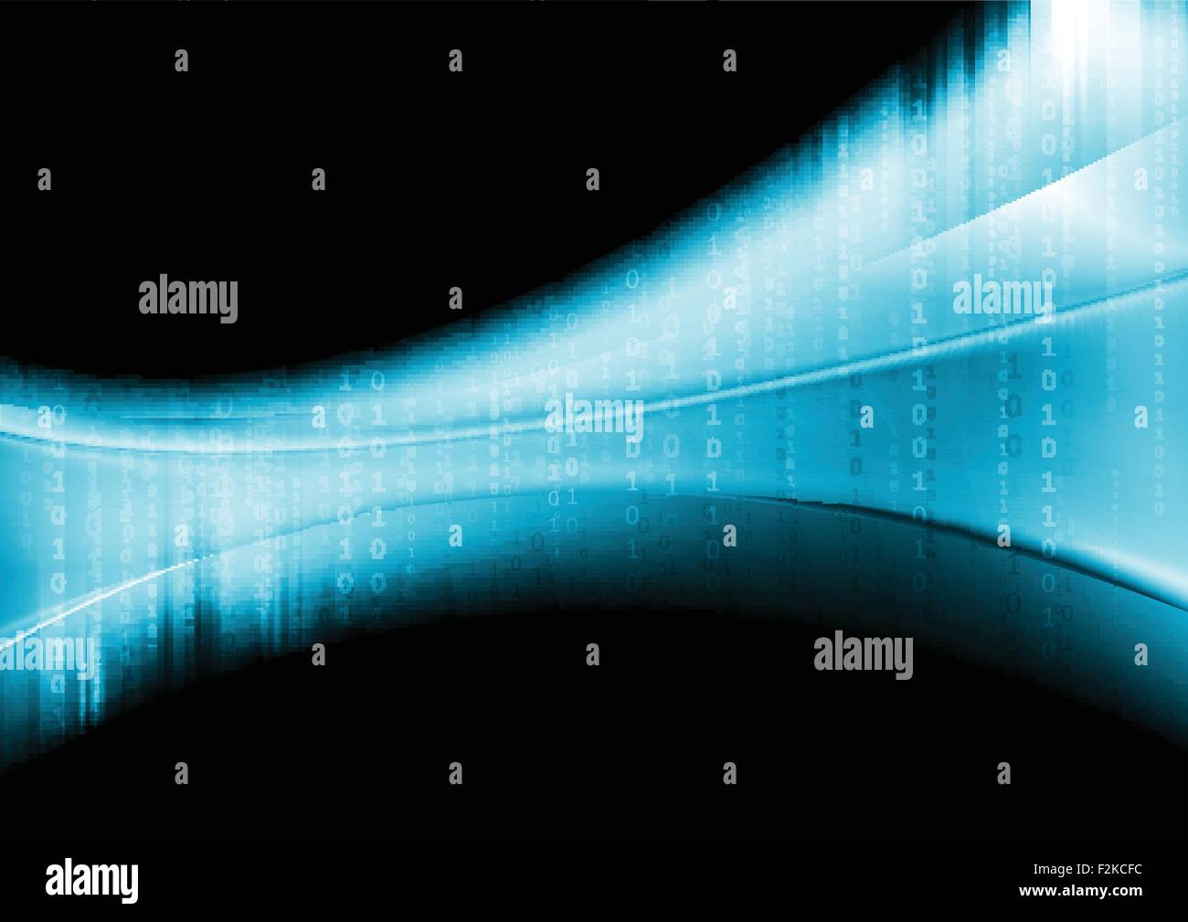 Blue tech wavy background with binary system code. Vector dark design ...