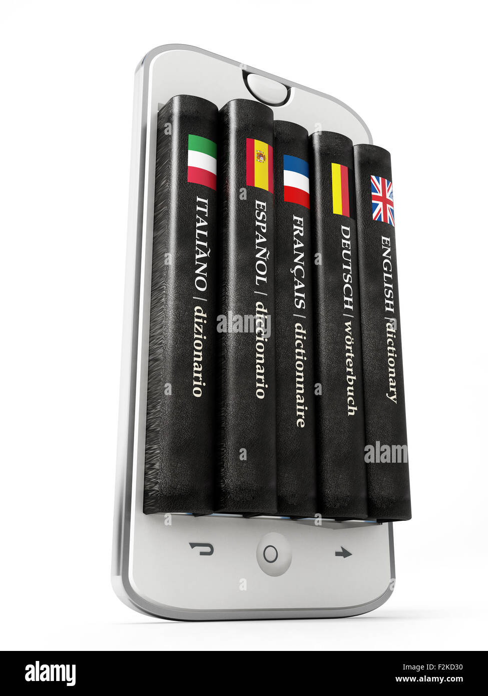 Dictionaries inside smartphone screen isolated on white background ...