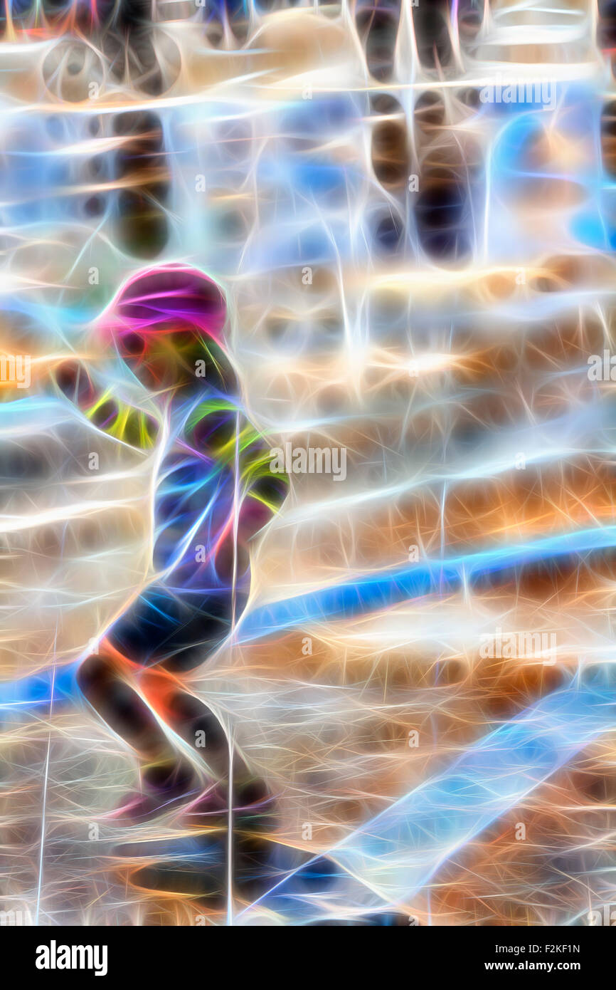 Abstract - girl enjoying the new water feature at Bournemouth, Dorset ...
