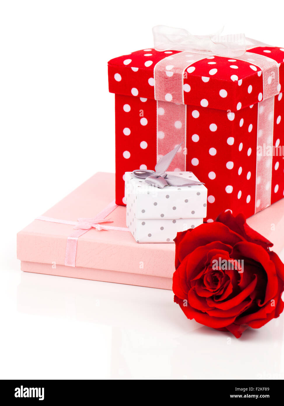 color gift boxes on white background Stock Photo - Alamy