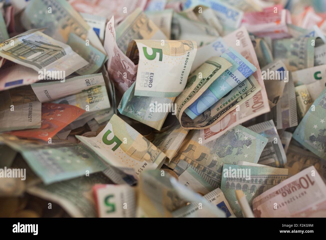 View of many paper money inside the plexiglass cube for Fundraising ...