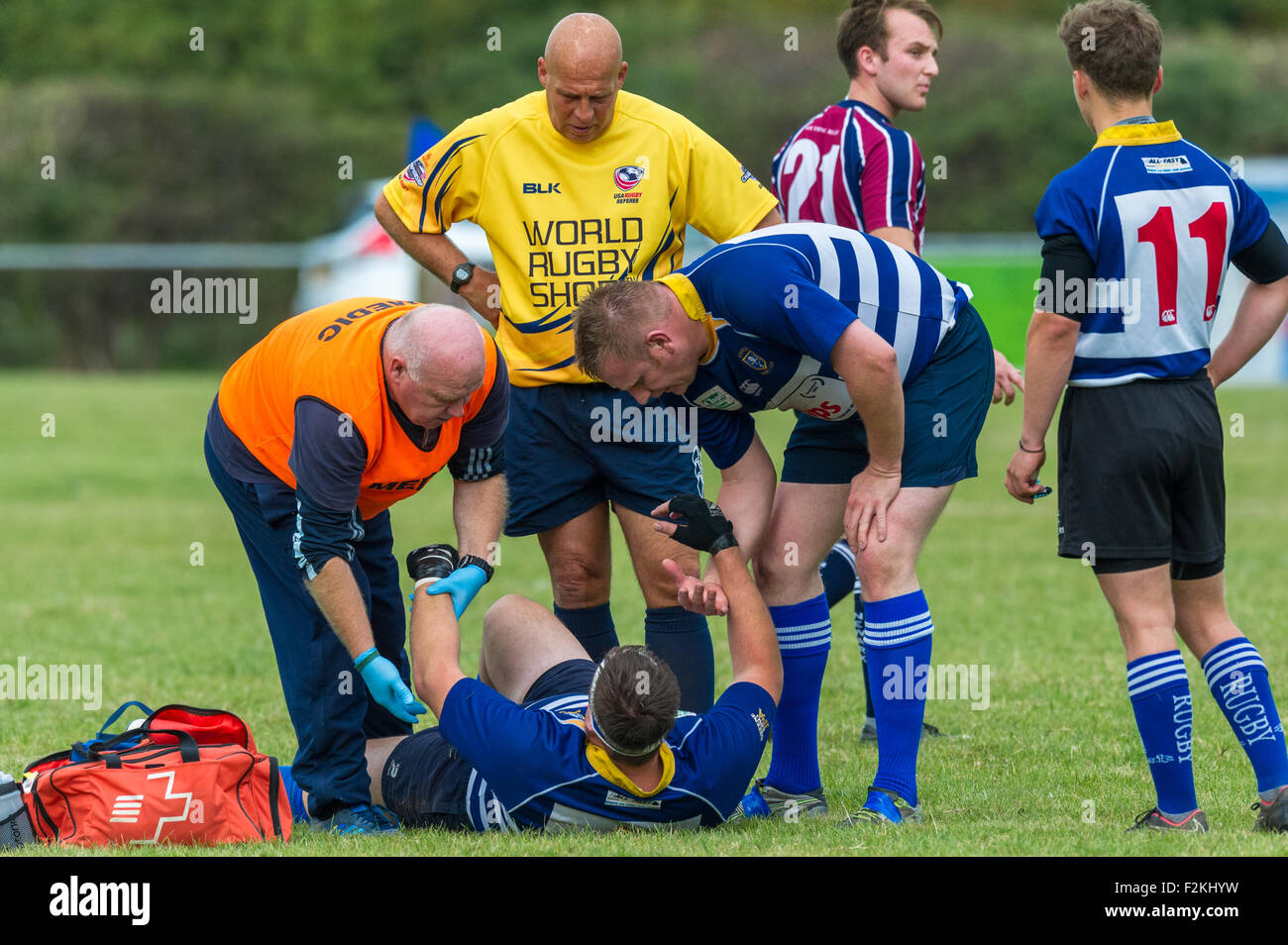 Male rugby union football player receiving medical treatment Stock ... Male rugby union football player receiving medical treatment Stock ...