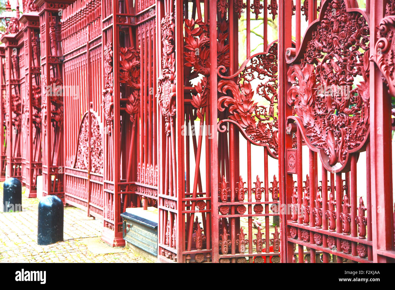 red abstract metal in englan london railing steel and background Stock ...