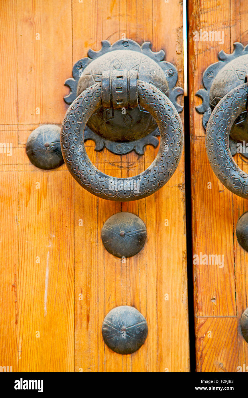 brown morocco in africa the old wood facade home and rusty safe padlock ...