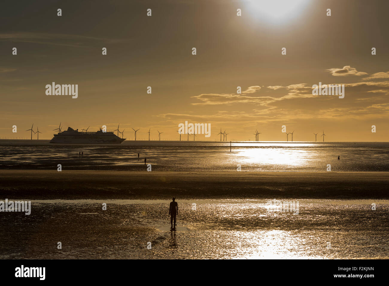 Sunset. Crosby beach River Mersey Merseyside North West England. Crusie ...