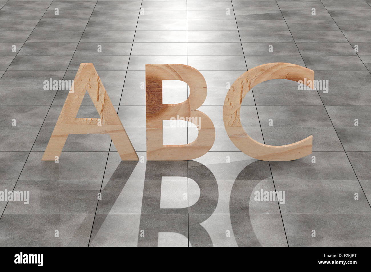 3d rendering of a wooden abc letters on a tiles floor Stock Photo - Alamy