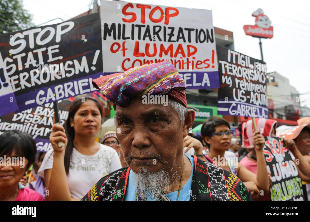 Manila, Philippines. 21st Sep, 2015. Indigenous people looks on during ...