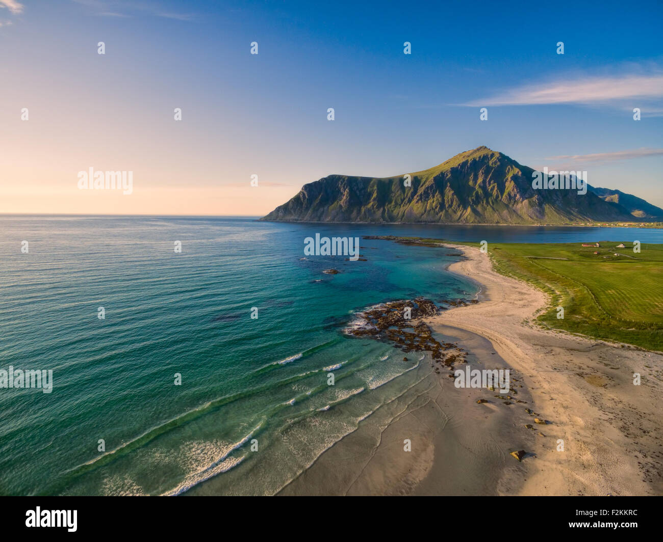 Aerial view of beach in Flakstad on Lofoten islands in Norway Stock ...