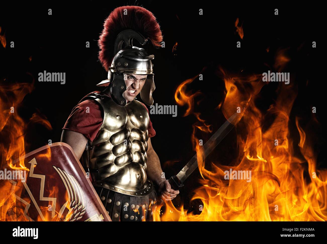 Angry legionary soldier in the fire Stock Photo - Alamy