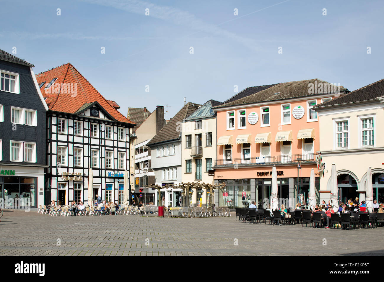 Marketplace with sidewalk cafe, Unna, Ruhr district, Westphalia, North ...