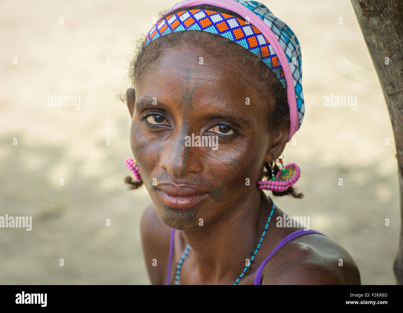 Benin, West Africa, Gossoue, a beautiful tattooed fulani peul tribe ...
