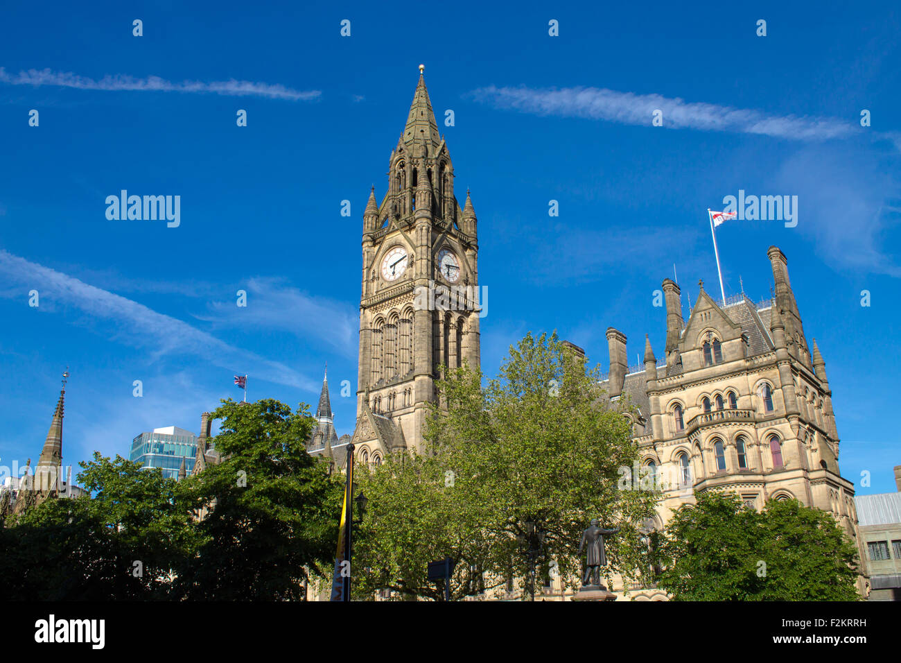 Manchester City Hall at Albert Square, Manchester, United Kingdom. Blue ...