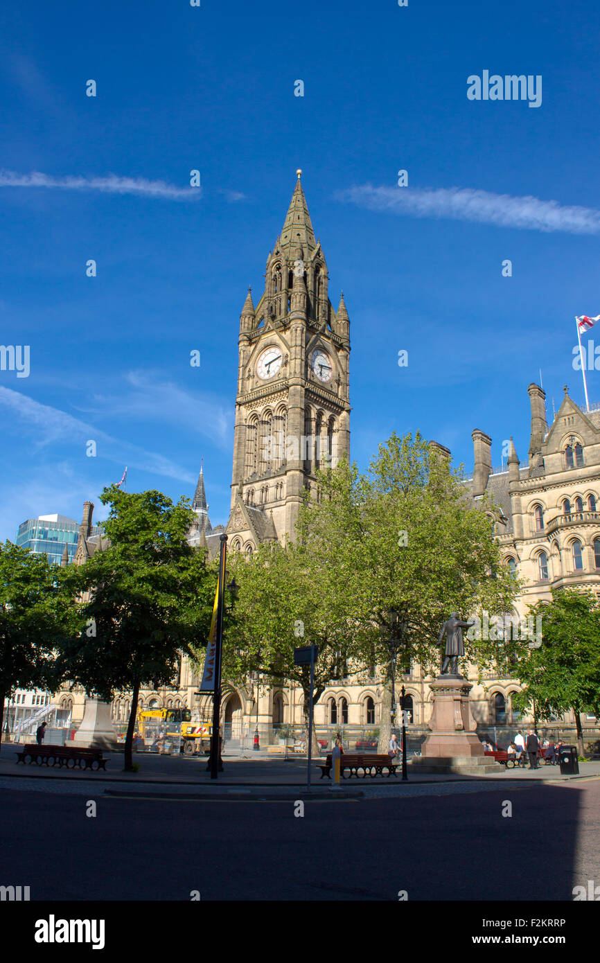 Manchester City Hall at Albert Square, Manchester, United Kingdom. Blue ...