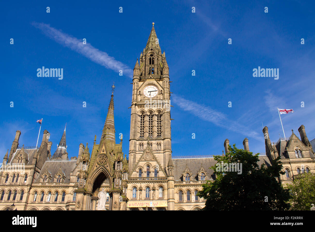 Manchester City Hall at Albert Square, Manchester, United Kingdom. Blue ...