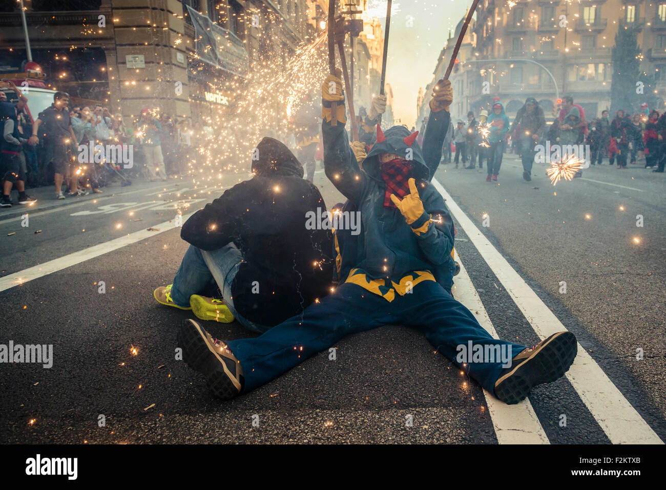 Barcelona, Spain. September 20th, 2015: Children in devil costumes ...