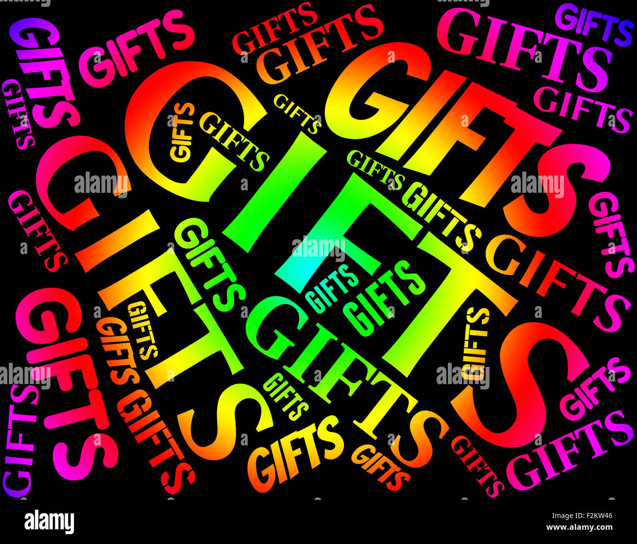 Gifts Word Representing Celebrate Surprise And Presents Stock Photo - Alamy