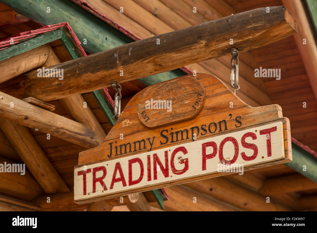 Sign at the historical Num-Ti-Jah Lodge and trading post in Banff ...