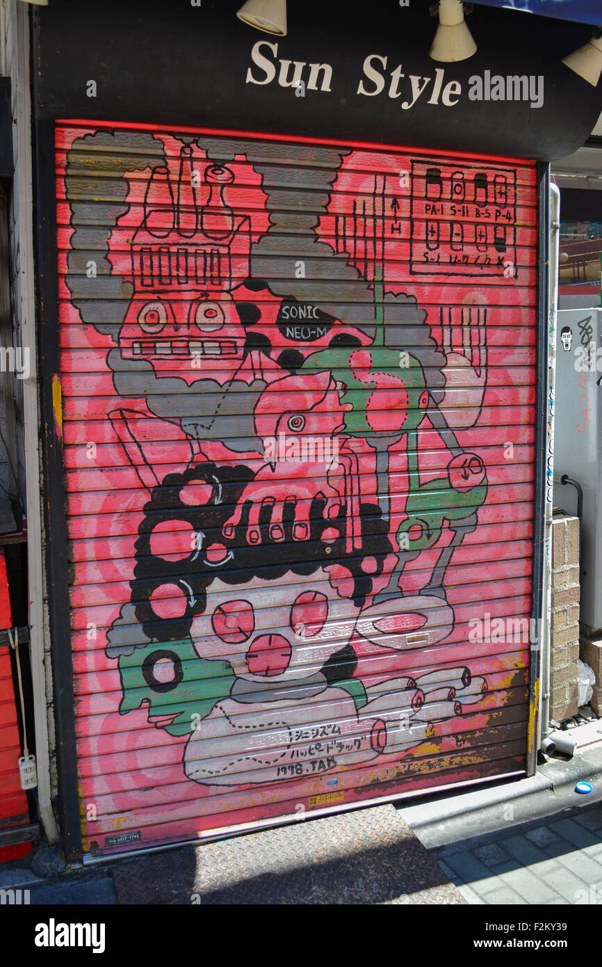 Graffiti on shutters. Harajuku, Tokyo Stock Photo - Alamy
