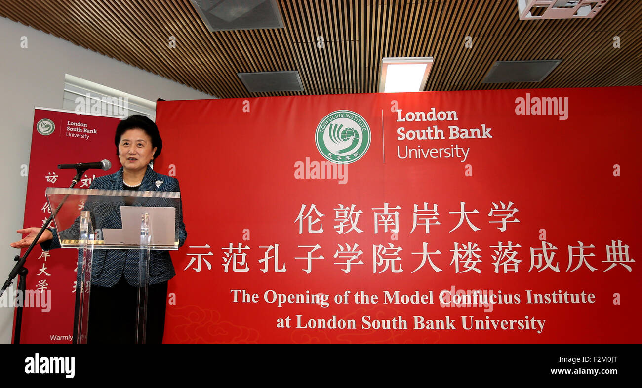London, Britain. 20th Sep, 2015. Chinese Vice Premier Liu Yandong ...