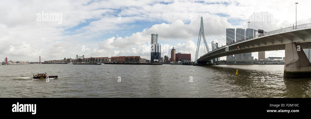 cityscape Rotterdam erasmusbrug river boat Stock Photo - Alamy