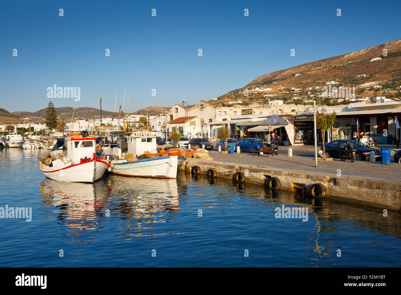 Fishing boats in the port of Parikia, the capital and main port of ...