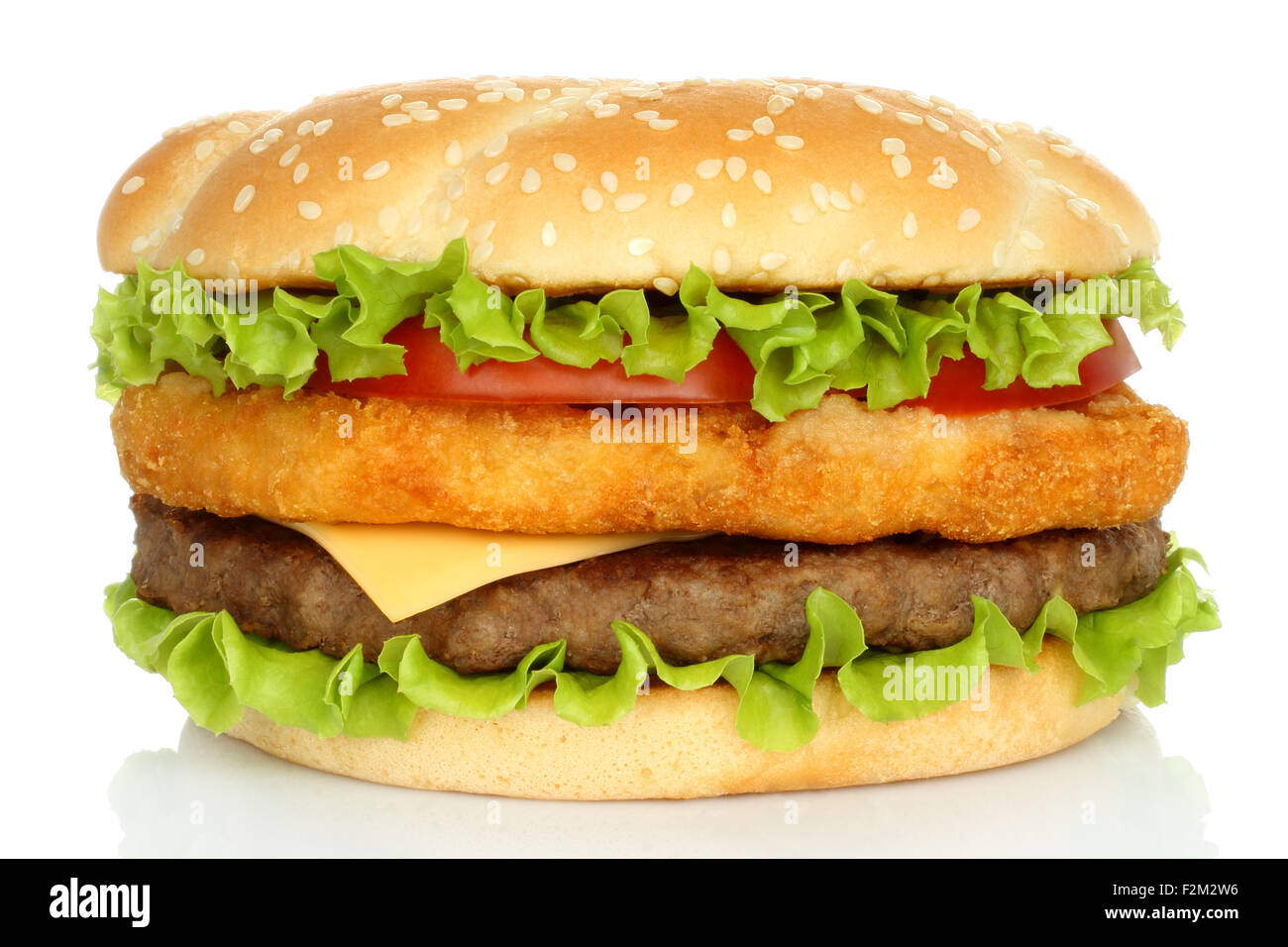 Big hamburger on white background Stock Photo - Alamy