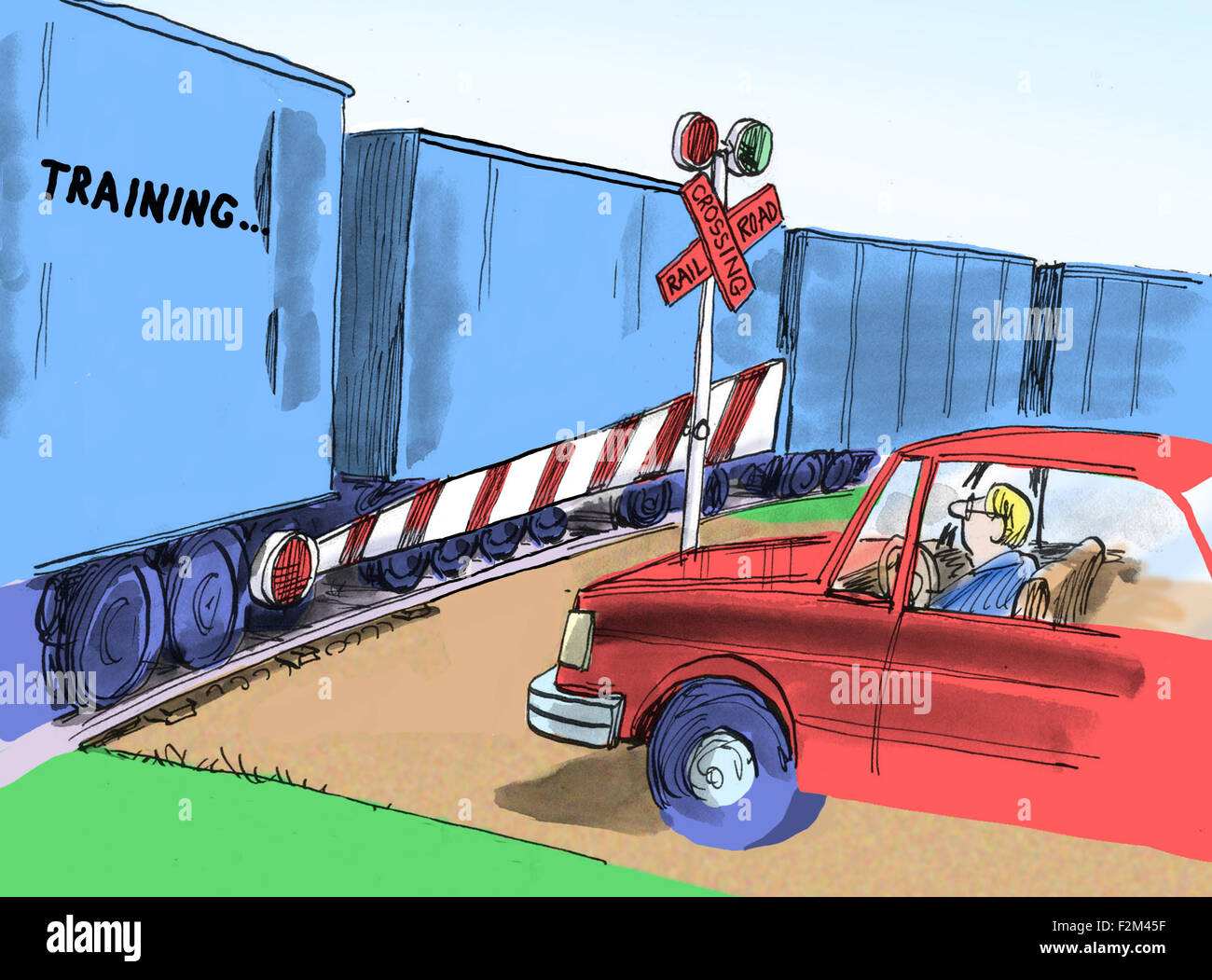 Business cartoon showing a train with the word 'Training....' on the ...