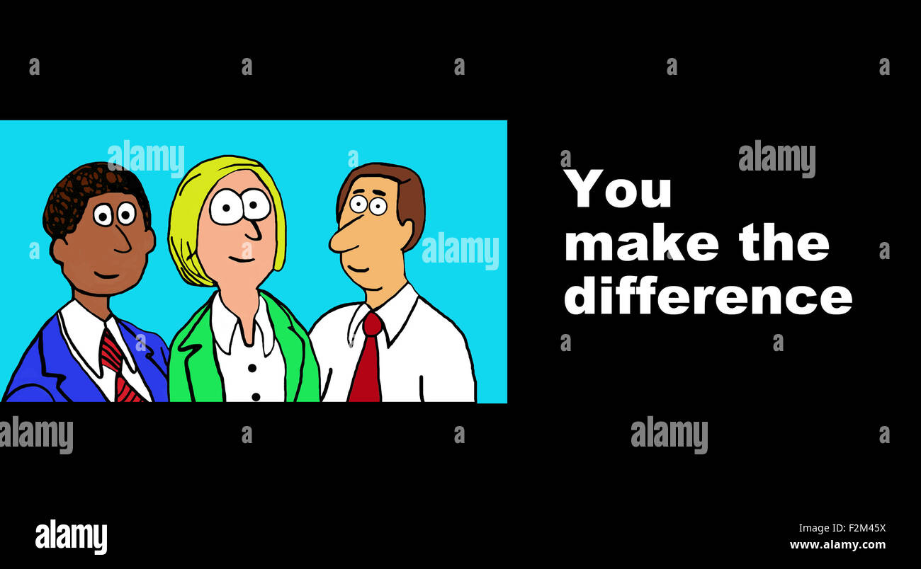 Business illustration of three diverse businesspeople, 'You make the ...