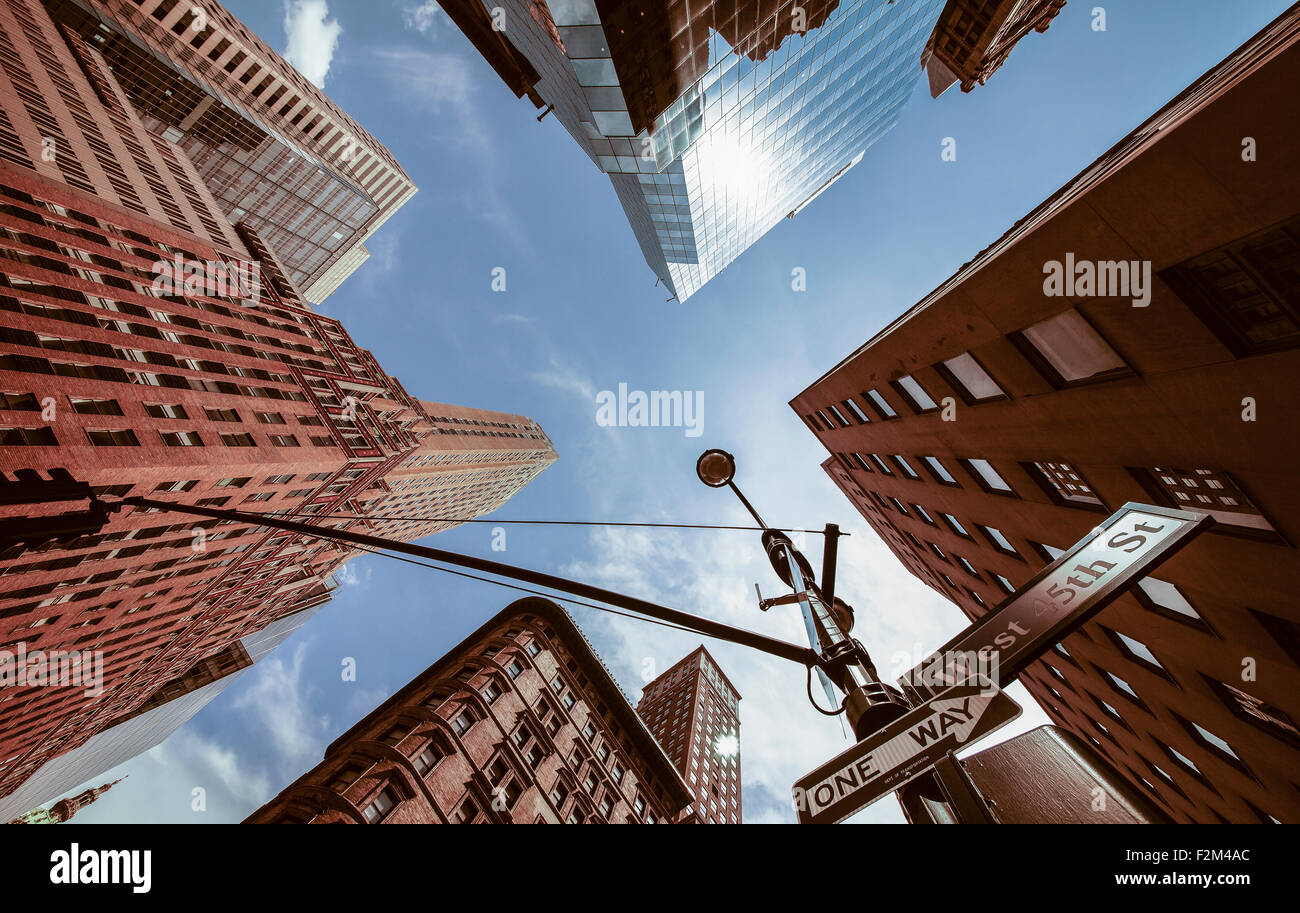 USA, New York, New York City, Manhattan, Street corner, Signs 5th ...