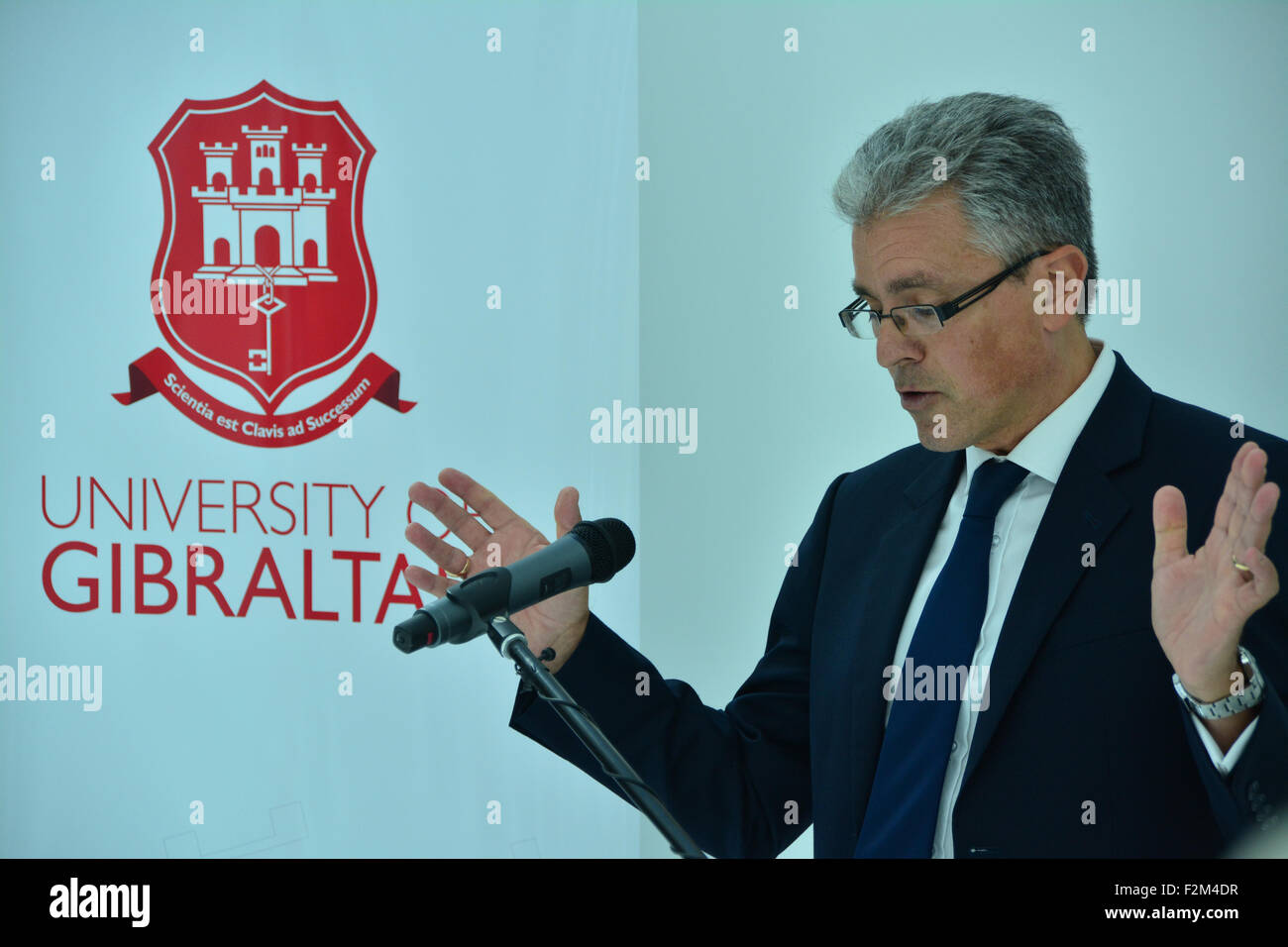 Gibraltar. 21st September, 2015. Minister for Education Gilbert Licudi ...