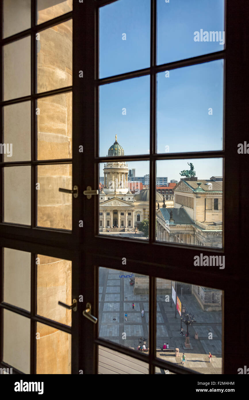 Germany, Berlin, look through window to Gendarmenmarkt from French ...