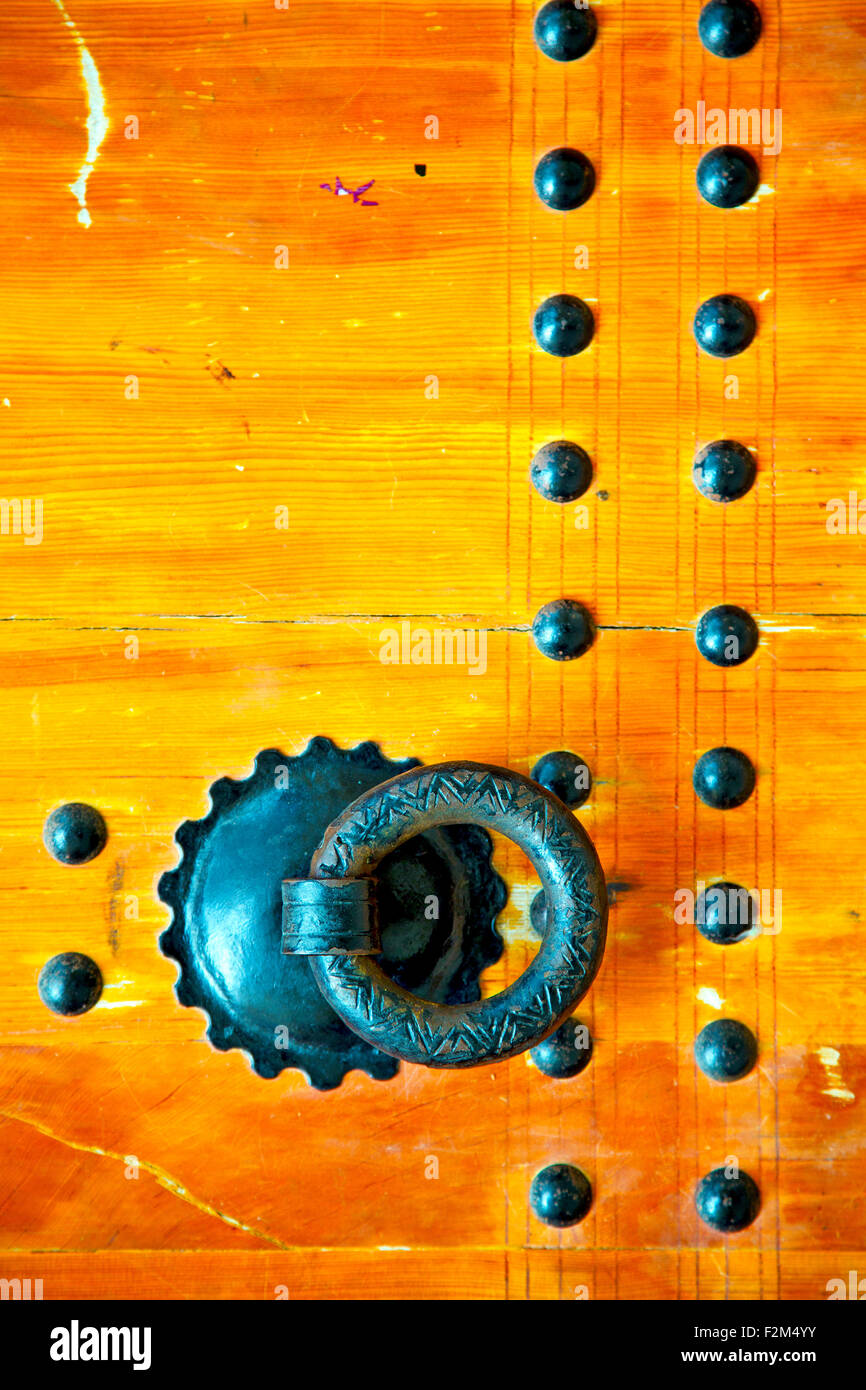 brown morocco in africa the old wood facade home and rusty safe padlock ...