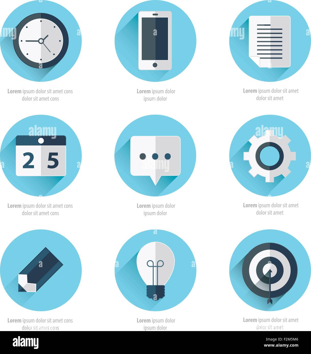 business Set of flat design icons Blue Color Style Stock Vector Image ...