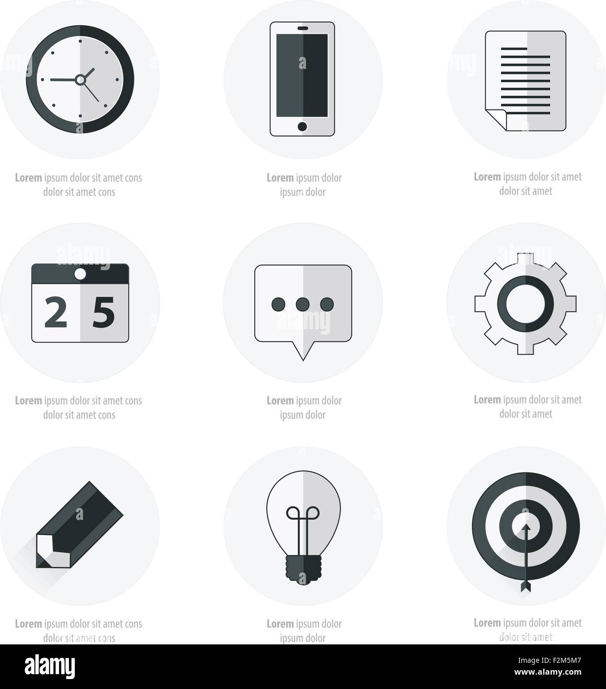 business Set of flat design icons Black Color Style Stock Vector Image ...