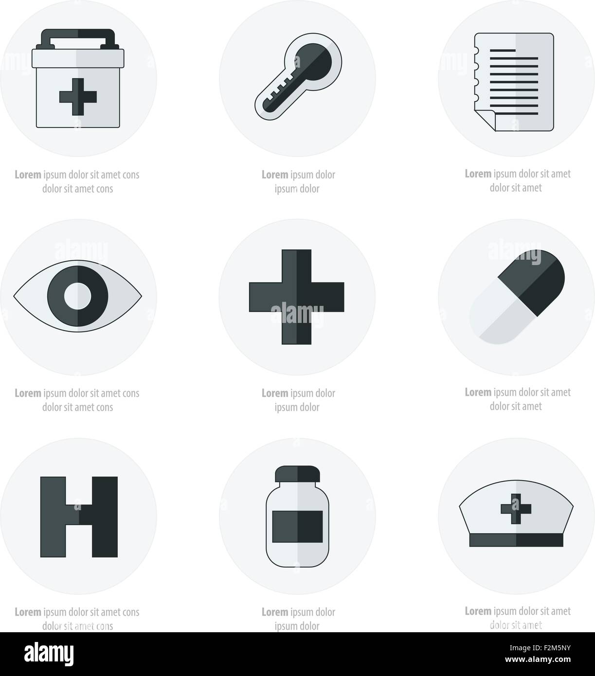 Flat icons set of medical tools Black and white color Stock Vector ...