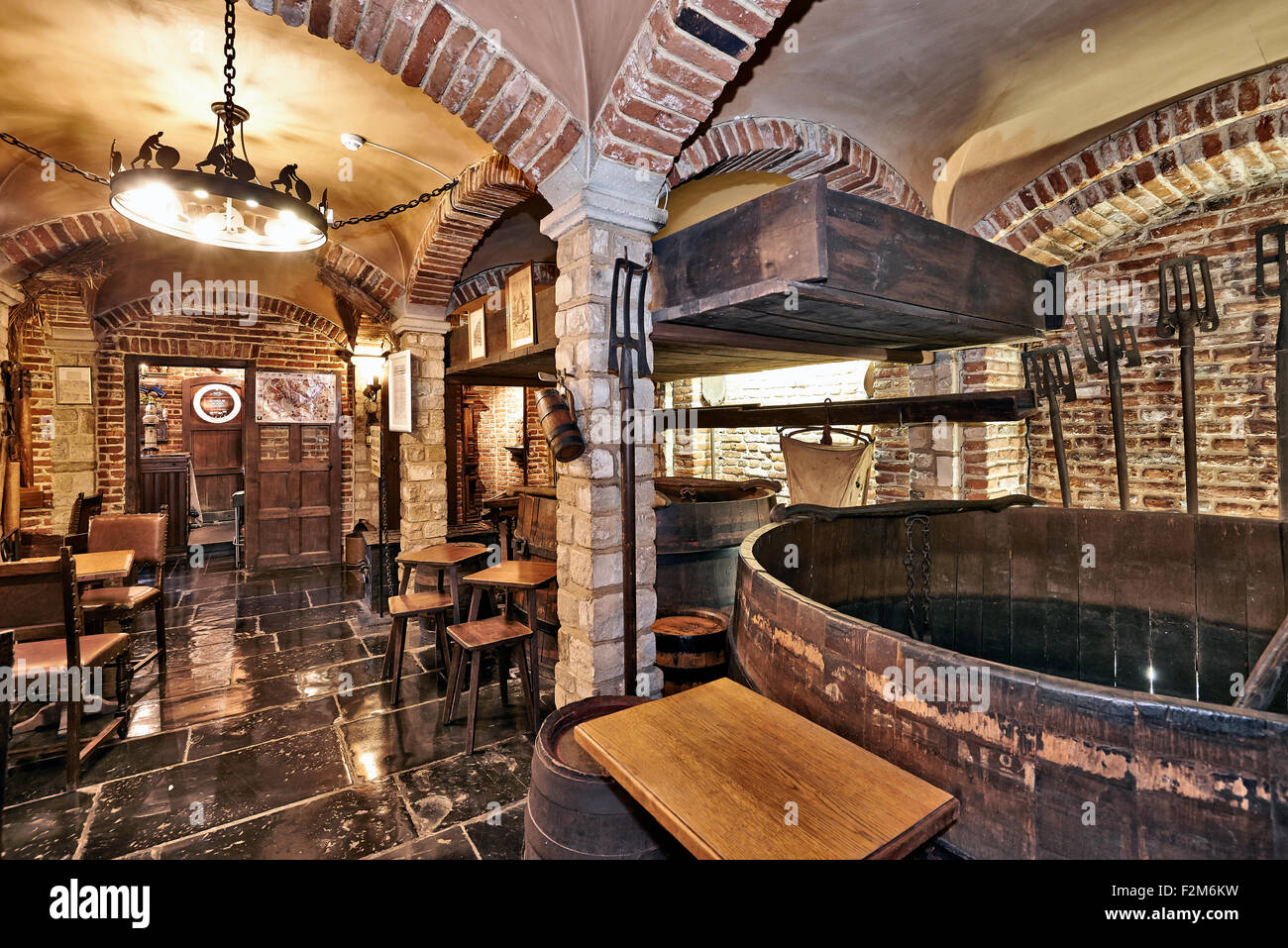 Old section of the ancient history of beer in the brewery museum in the ...