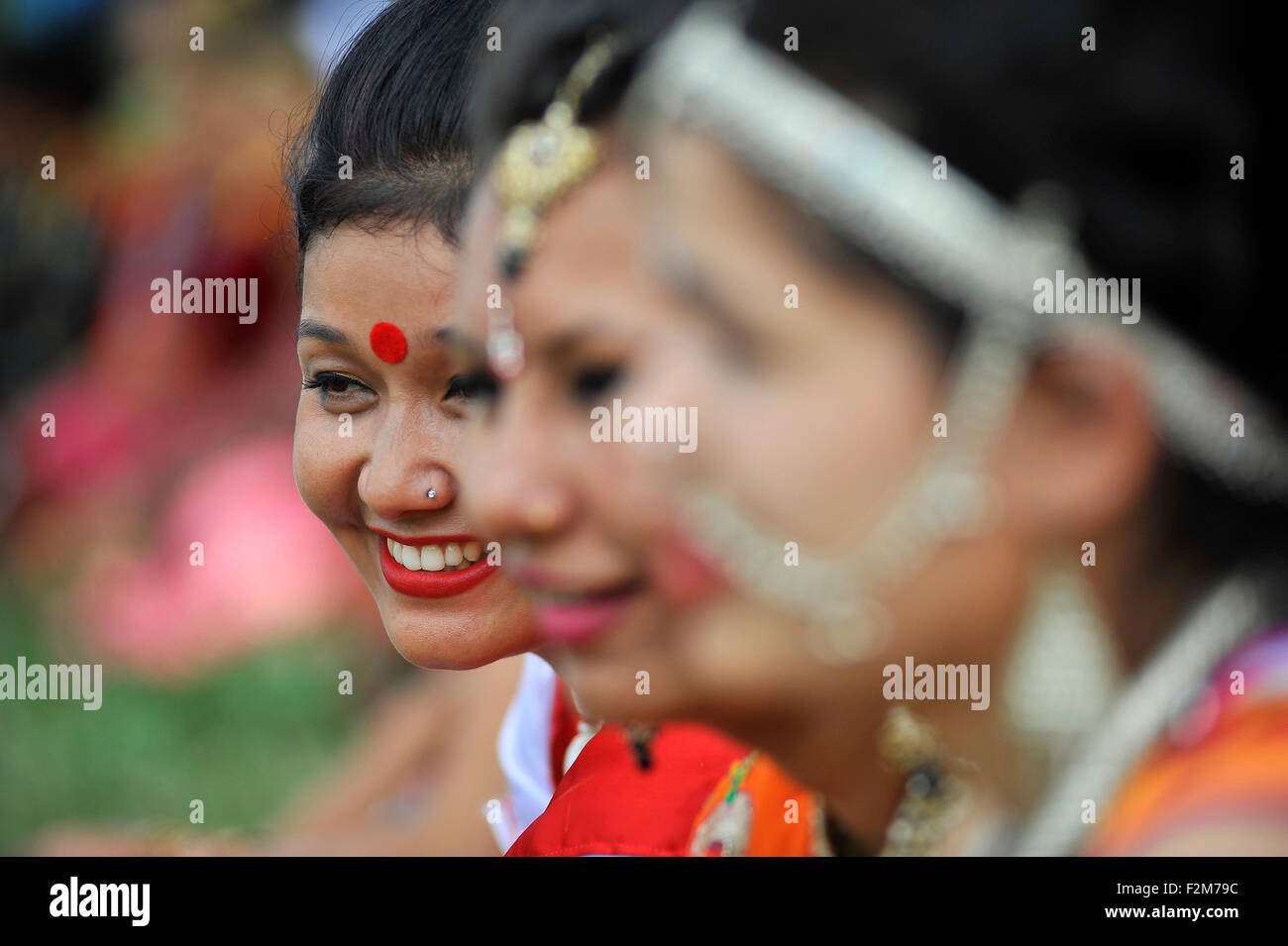 Kathmandu, Nepal. 21st Sep, 2015. Nepalese women wears a traditional ...
