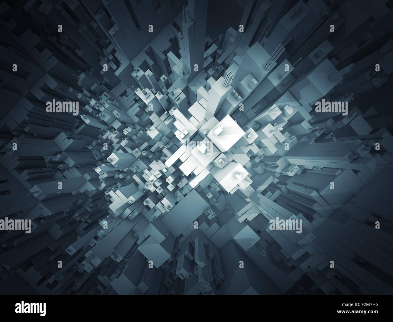 Abstract futuristic 3d structure perspective, top view, blue toned 3d ...