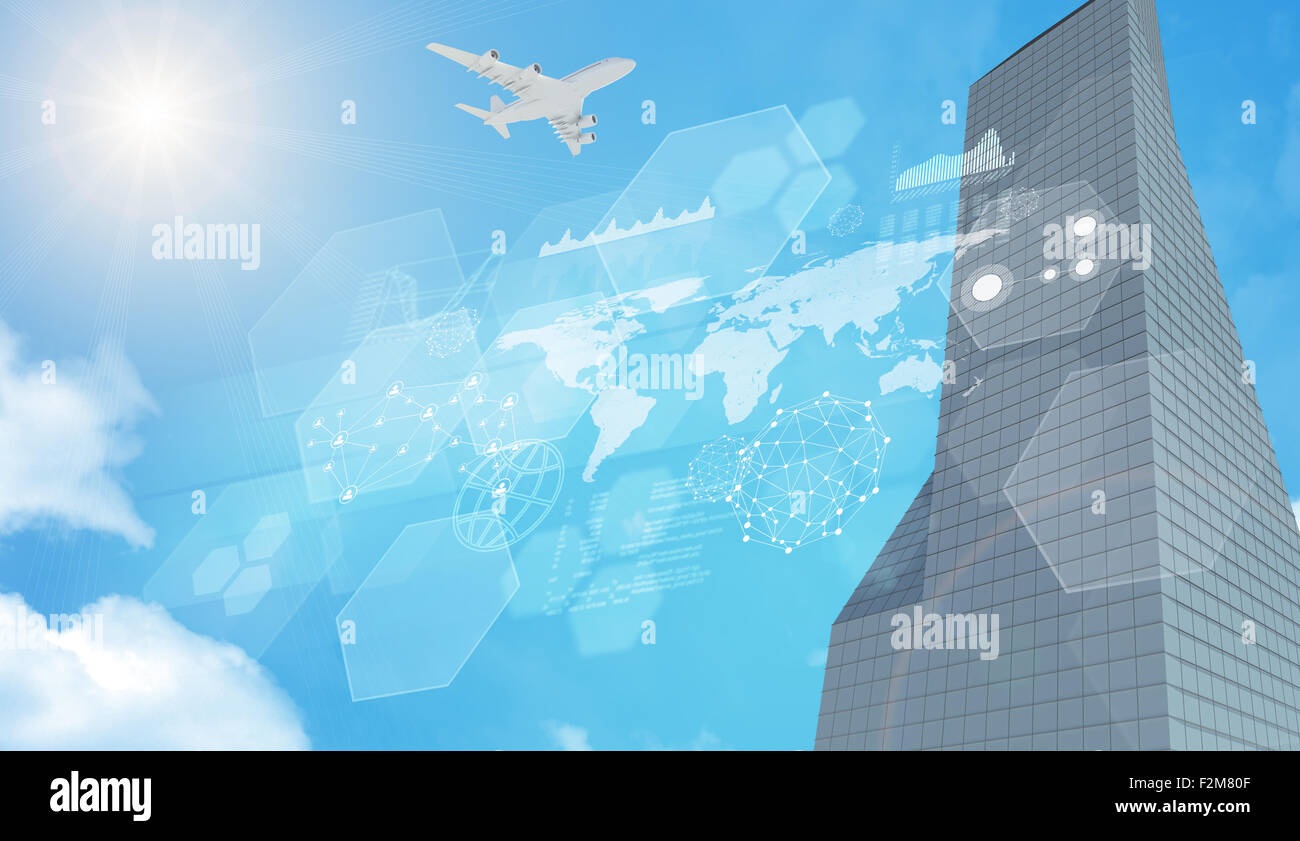 Business center with graphs and world map Stock Photo - Alamy